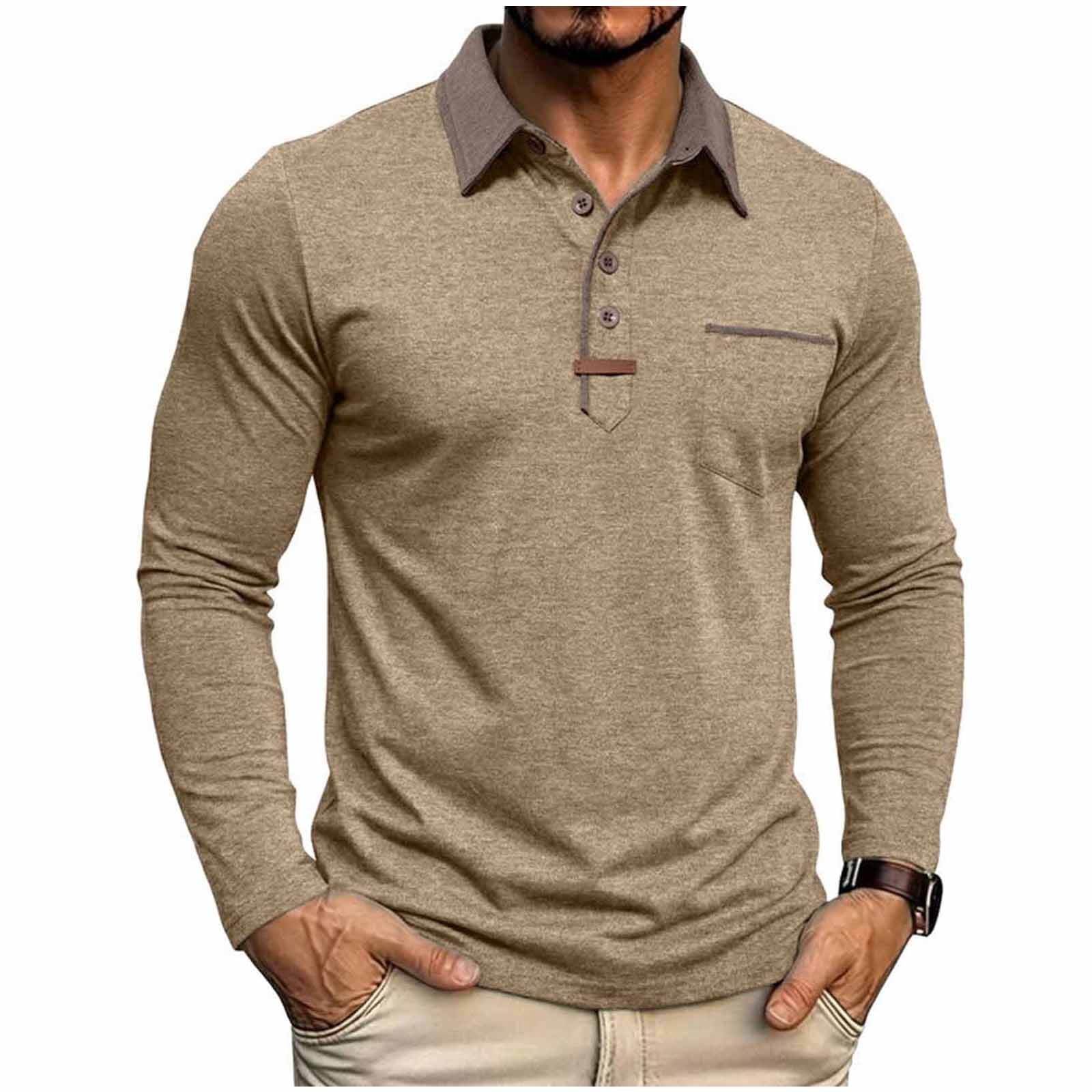 Mrmaere Men's Top Turn-Down Collar Long Sleeve Button With Pockets ...