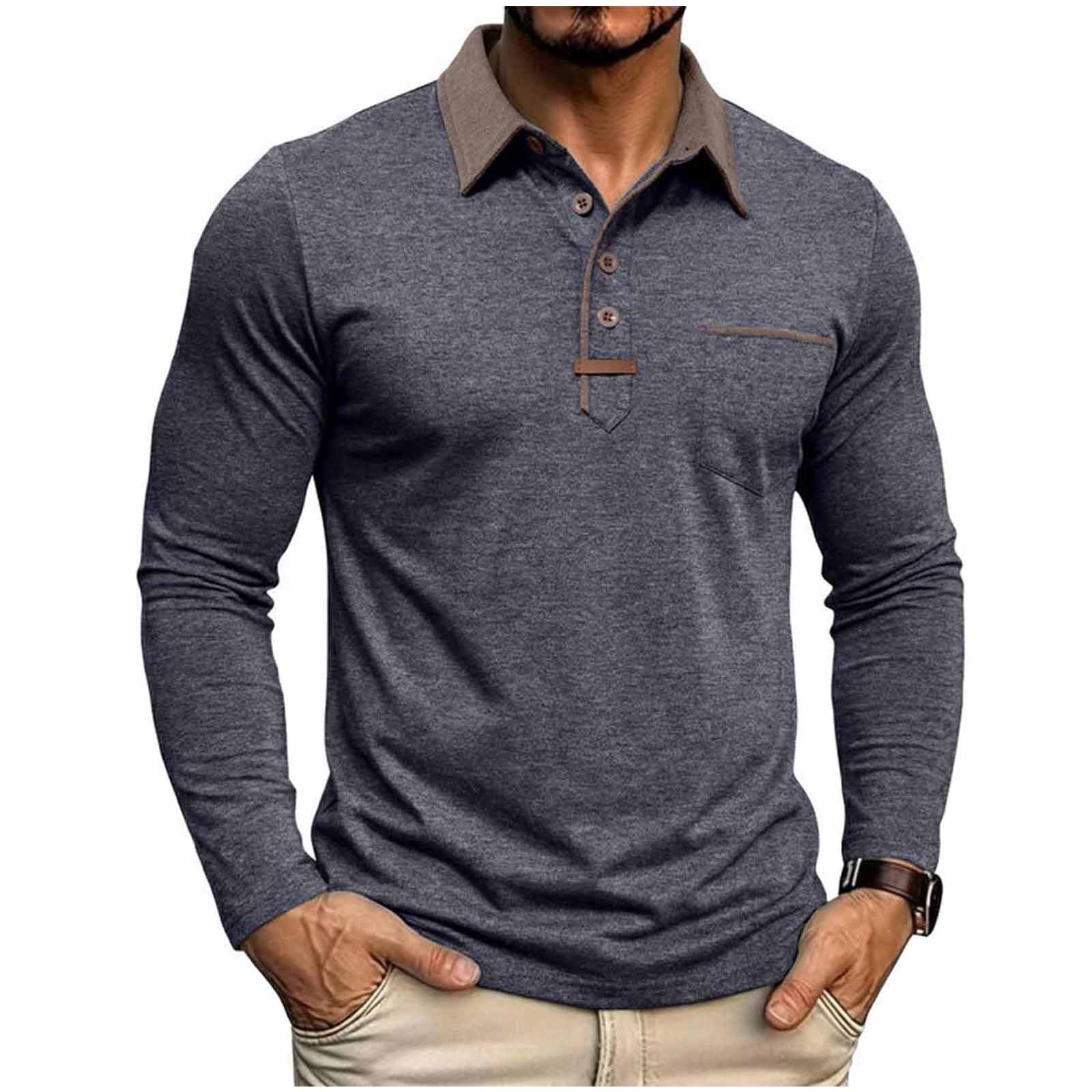 Mrmaere Men's Top Turn-Down Collar Long Sleeve Button With Pockets ...
