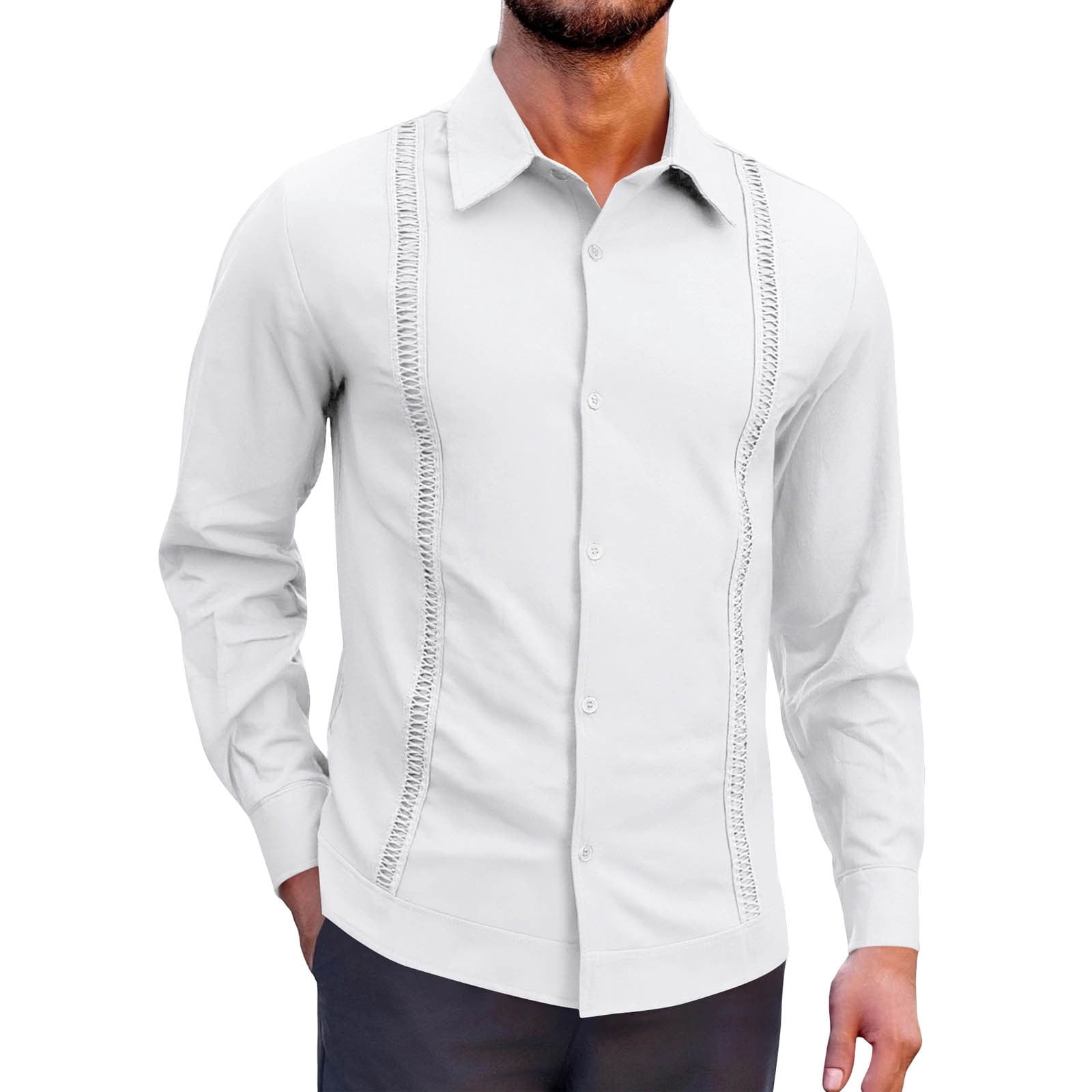 Mrmaere Men's Top Turn-Down Collar Long Sleeve Button With Pockets ...