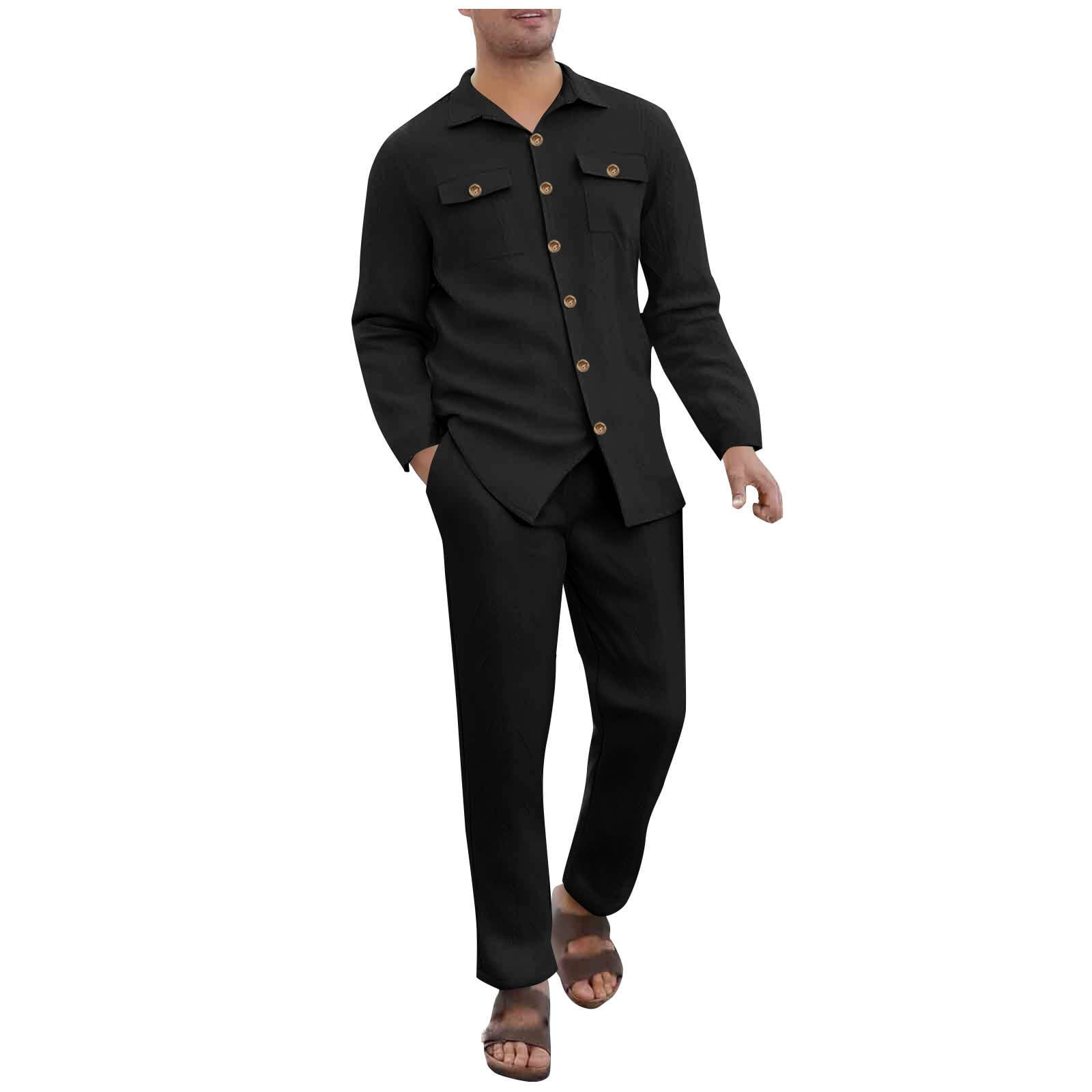 Mrmaere Men’s Work Style Casual Set Long Sleeve Button Front Sturdy ...