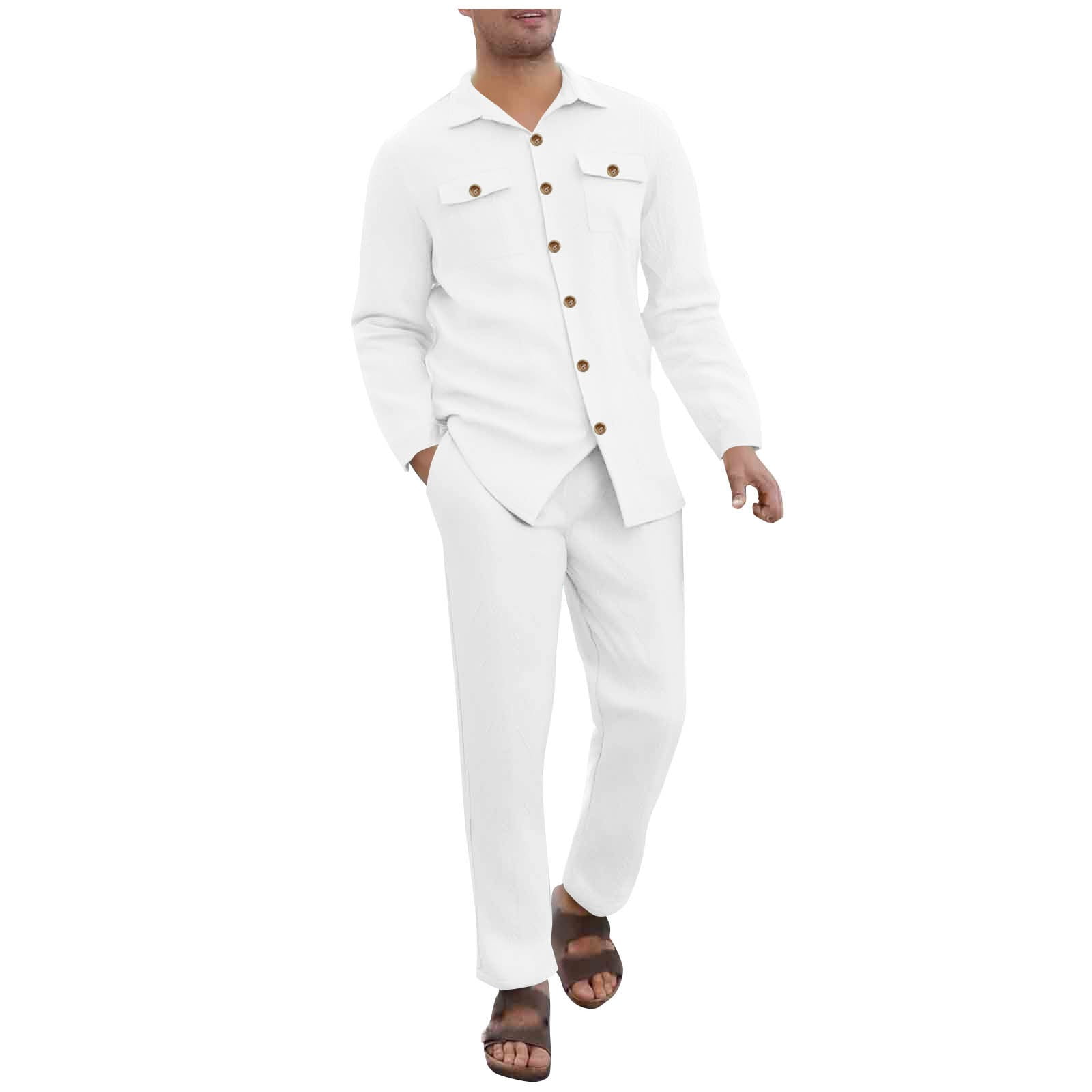 Mrmaere Men’s Work Style Casual Set Long Sleeve Button Front Sturdy ...
