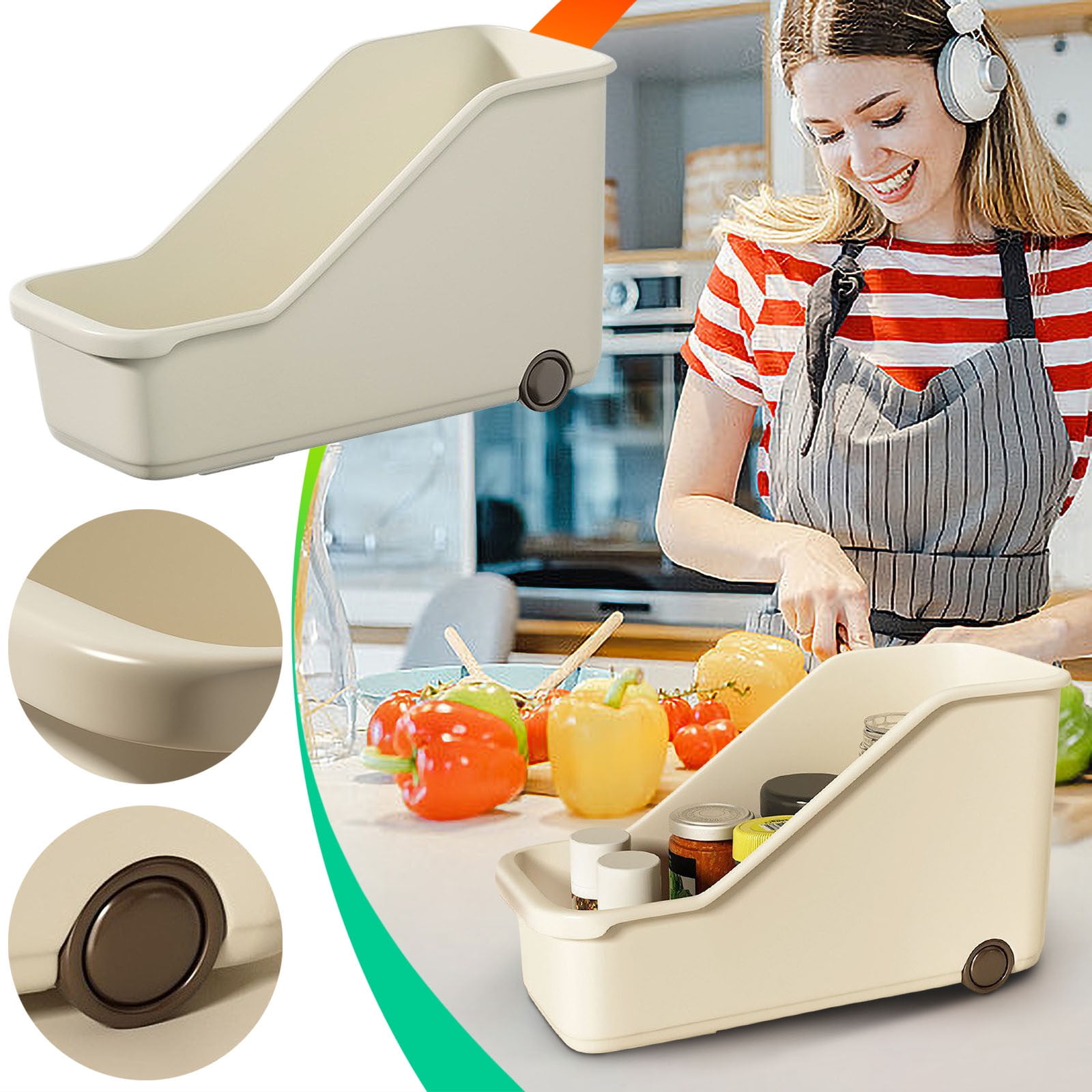 Mrmaere Wheeled Kitchen Storage Cabinet,Organizer Box with Slanted ...