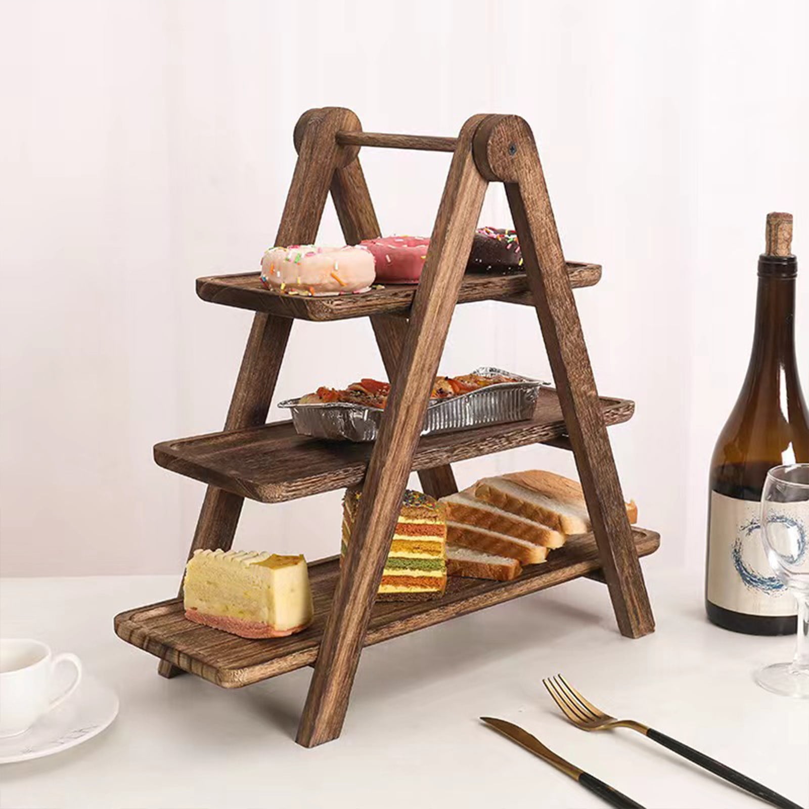 Mrmaere Wood 3 Tier Serving Tray Three Tiered Cupcake Stand, Rectangle ...