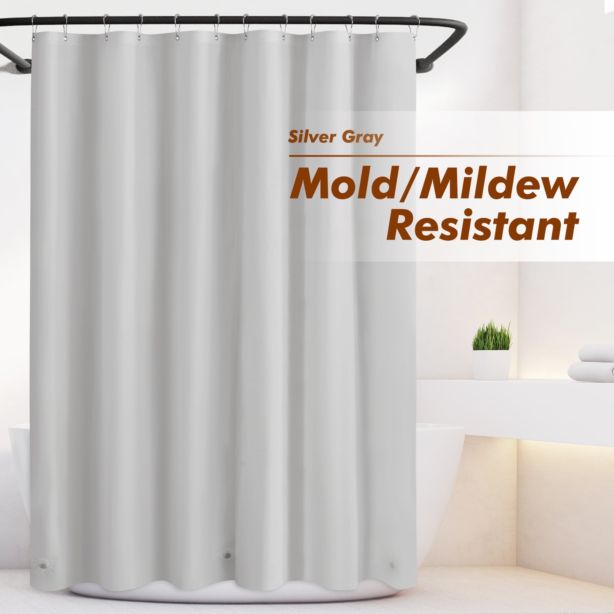 Mrs Awesome Lightweight Shower Curtain Liner Silver Gray with Magnets ...
