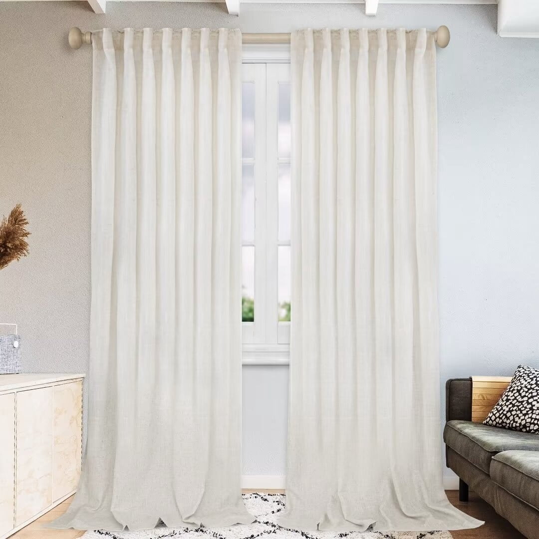 Mrs Awesome Linen Blend Back Tab Semi-Sheer Curtain Pair(Set of 2) 52"W ...