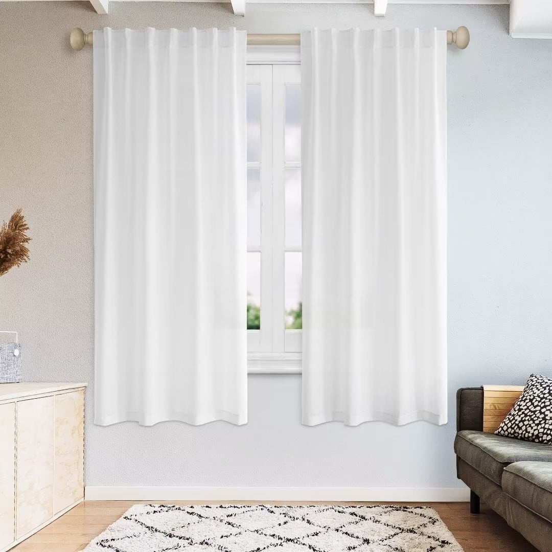 Mrs Awesome Linen Blend Back Tab Semi-Sheer Curtain Pair(Set of 2) 52"W ...