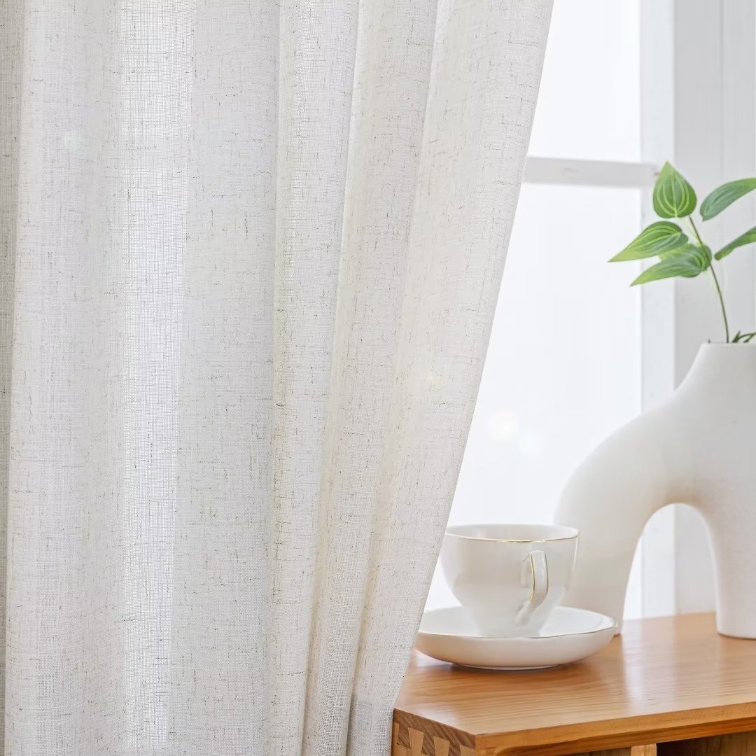 Mrs Awesome Linen Blend Back Tab Semi-Sheer Curtain Pair(Set of 2) 52"W ...