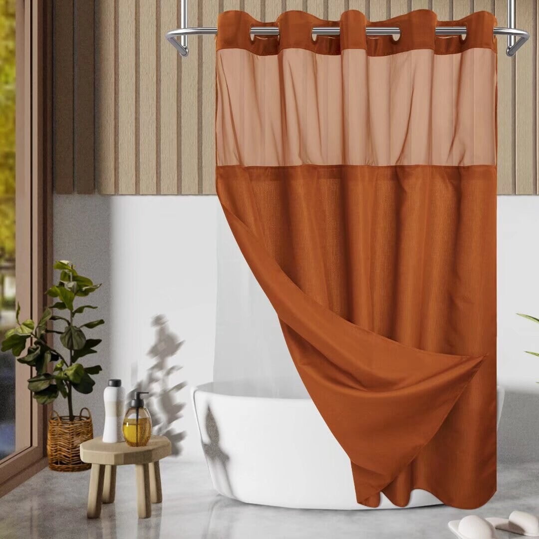 Mrs Awesome No Hook Slub Textured Shower Curtain with Snap-in PEVA ...