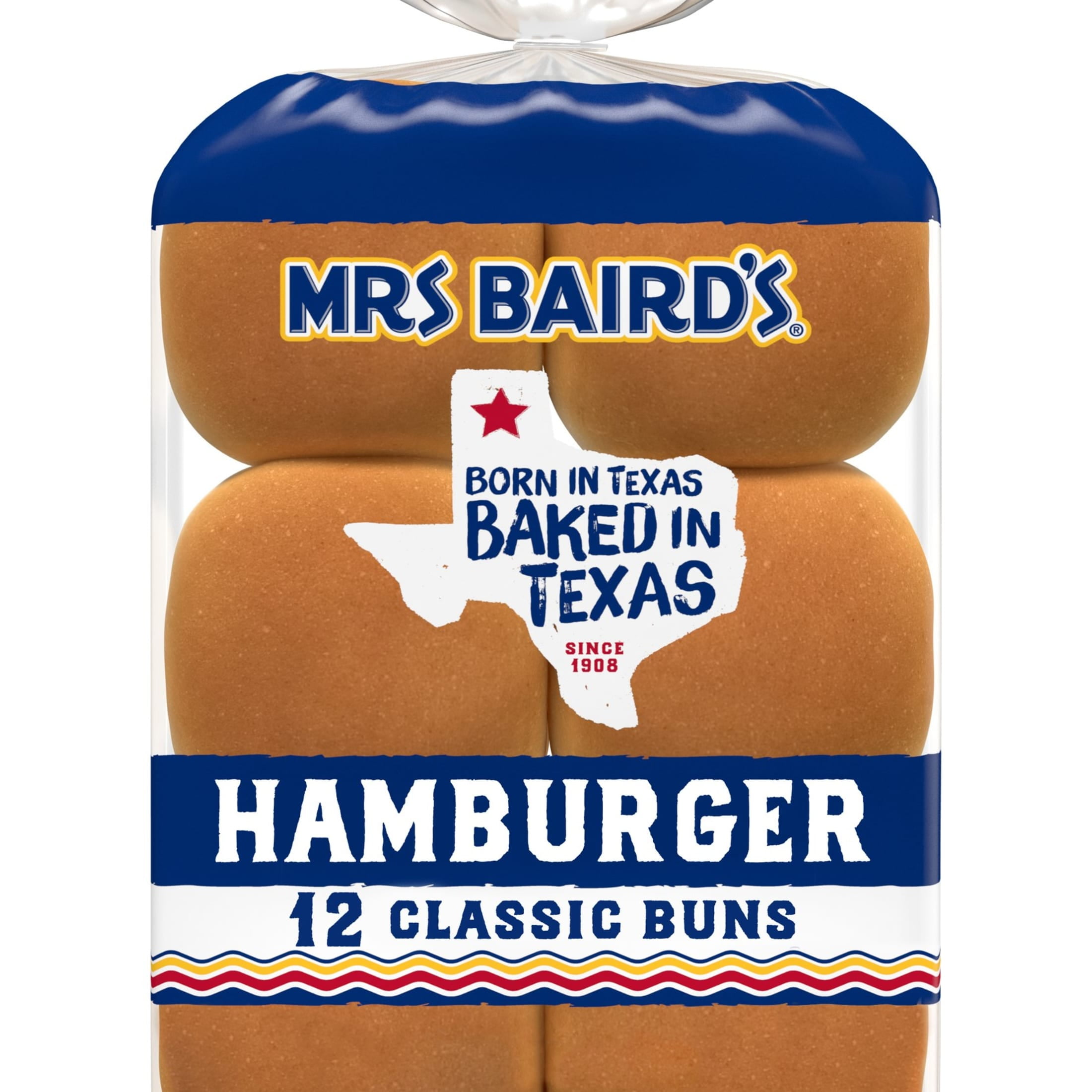Mrs Baird's Classic Buns, 12 count, White Hamburger Buns, 21 oz Bag ...