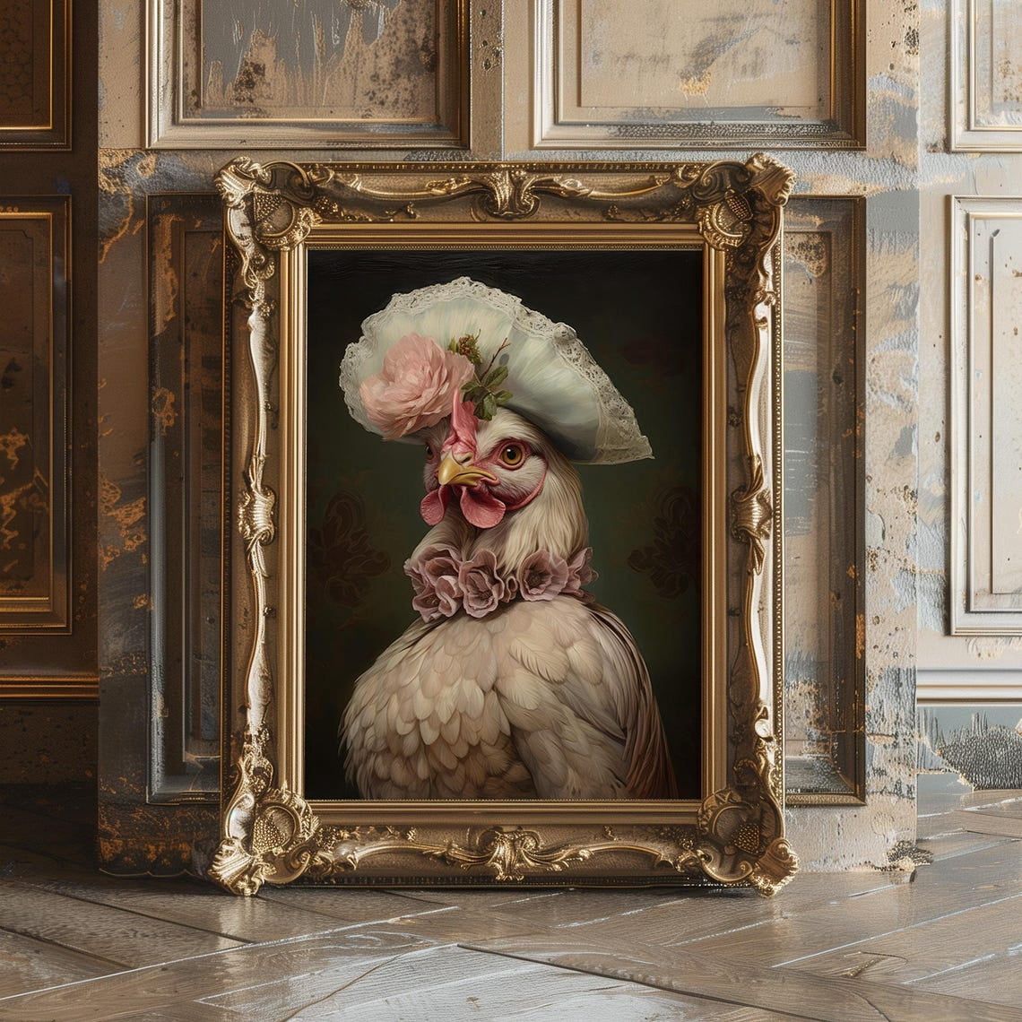 Mrs. Chicken Victorian Style Animal Poster, Stretched Size 16x24 ...