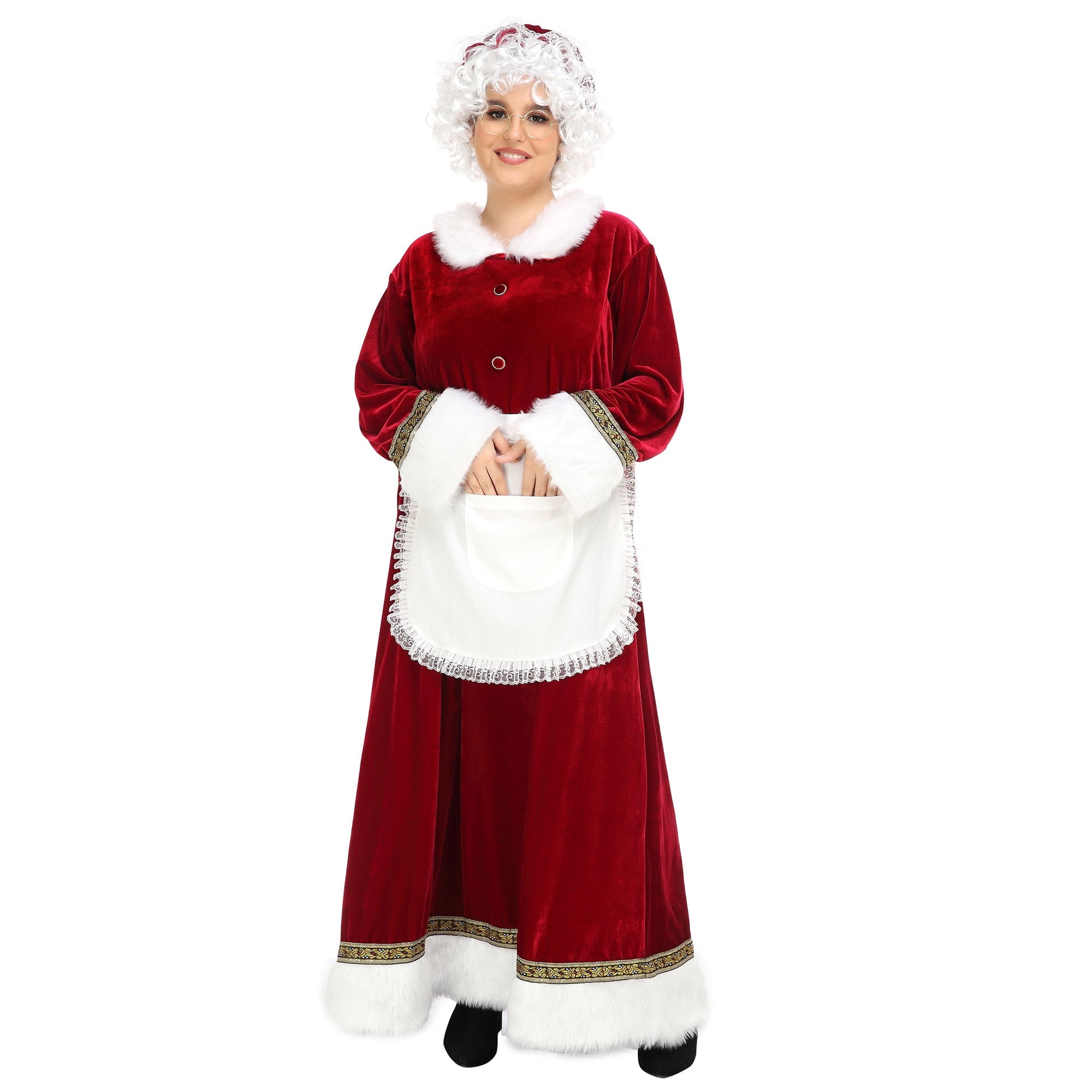 Mrs Claus Costume for Women 5PCS Adult Miss Santa Clause Dress Outfit ...