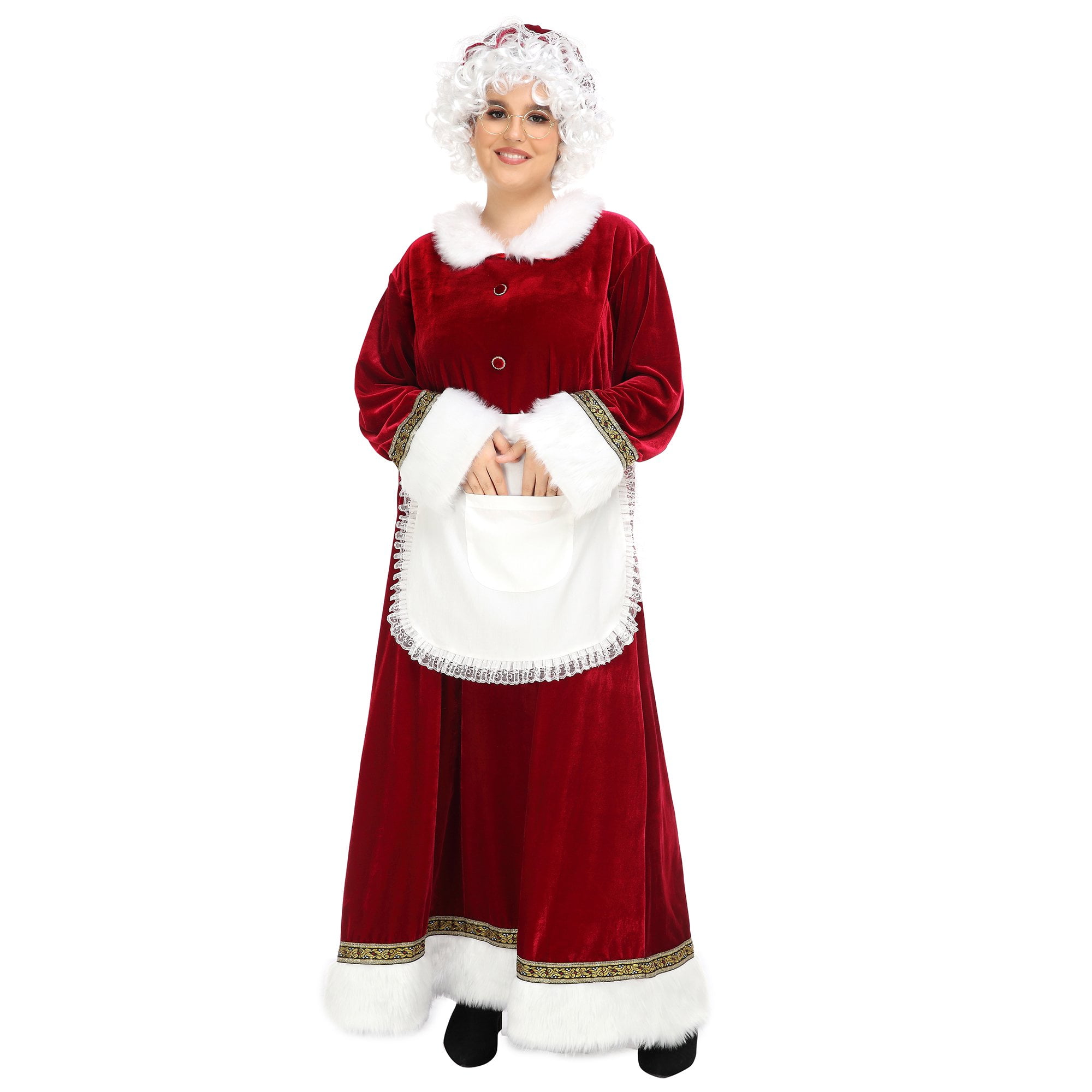 Traditional Mrs Claus Costume for Women - 5PCS Santa Outfit with Bonnet ...