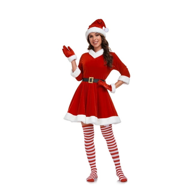 Mrs Claus Costume for Women 5PCS Adult Miss Santa Clause Dress Plus ...
