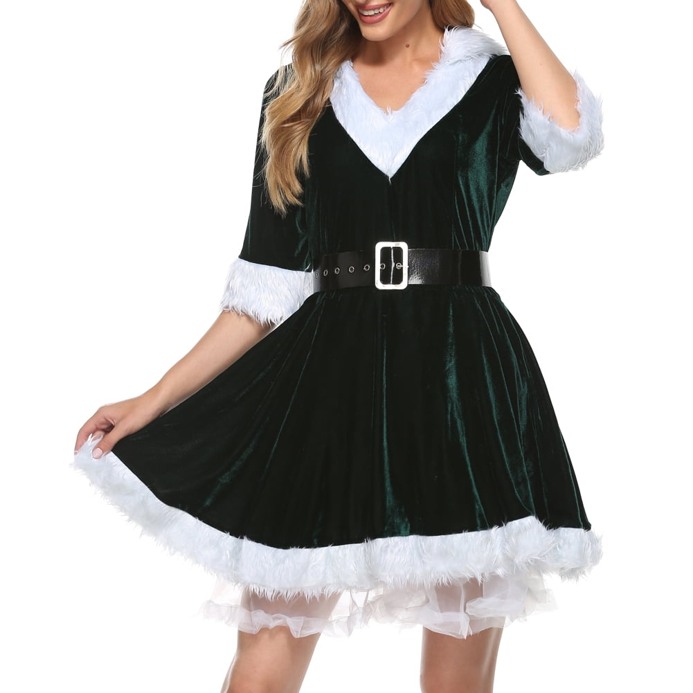 Mrs Claus Costume for Women Santa Dress Hooded Christmas Dress Cosplay ...