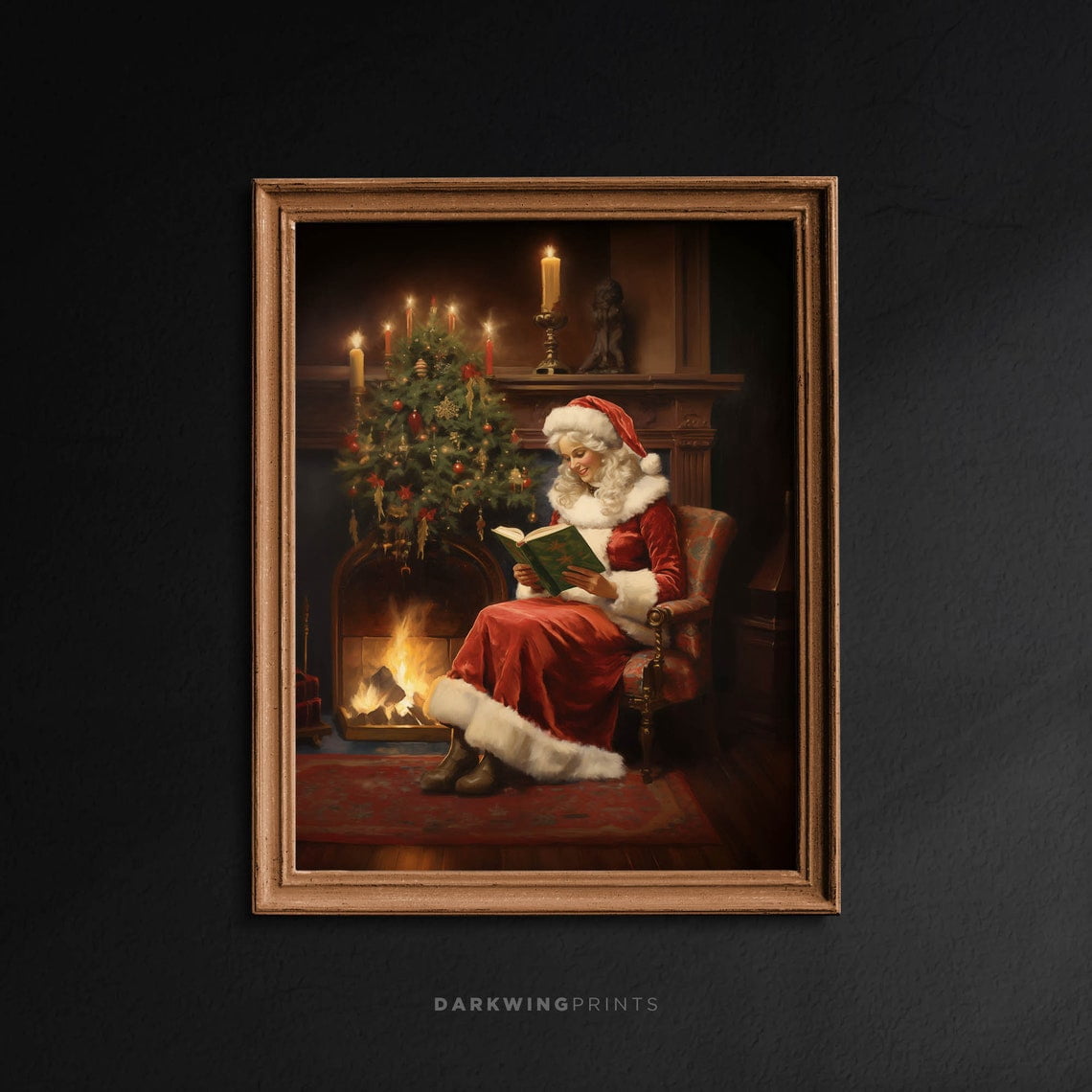 Mrs Claus Reading Book Winter Wall Art, Dark Academia, Winter, Moody ...