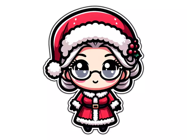 Mrs. Clause Chibi Christmas Waterproof Sticker Phone Decal Water Bottle ...