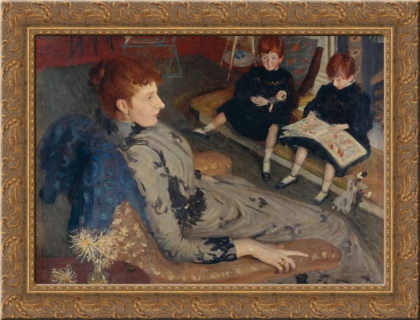 Mrs Cyprian Williams and Her Two Little Girls 24x18 Gold Ornate Wood ...