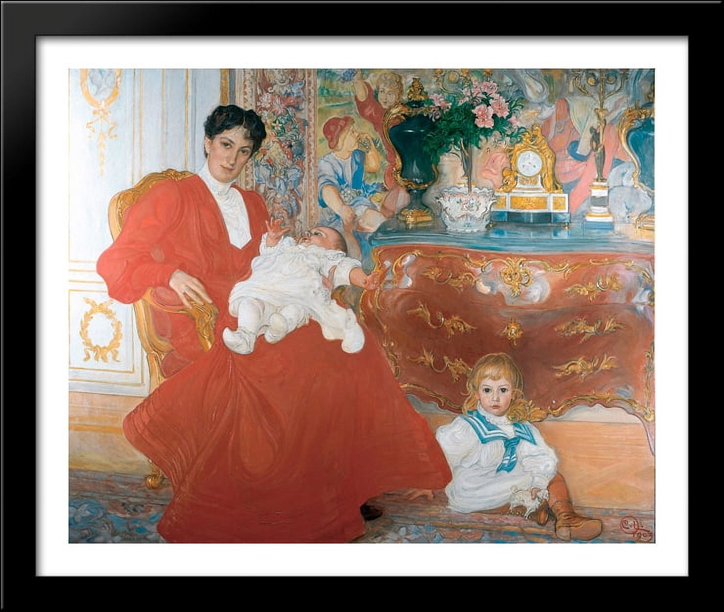 Mrs Dora Lamm and Her Two Eldest Sons 34x28 Large Black Wood Framed ...