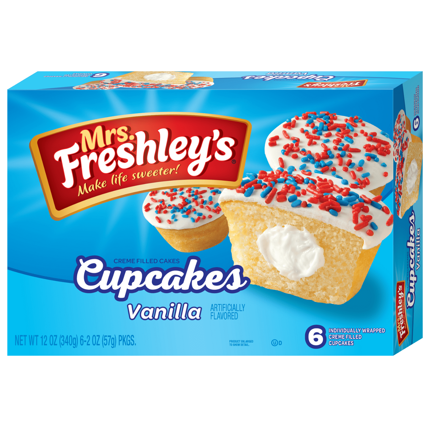 Mrs. Freshley's®, Vanilla Cupcakes, Creme Filled Cakes, 12 oz. 6-2 oz ...