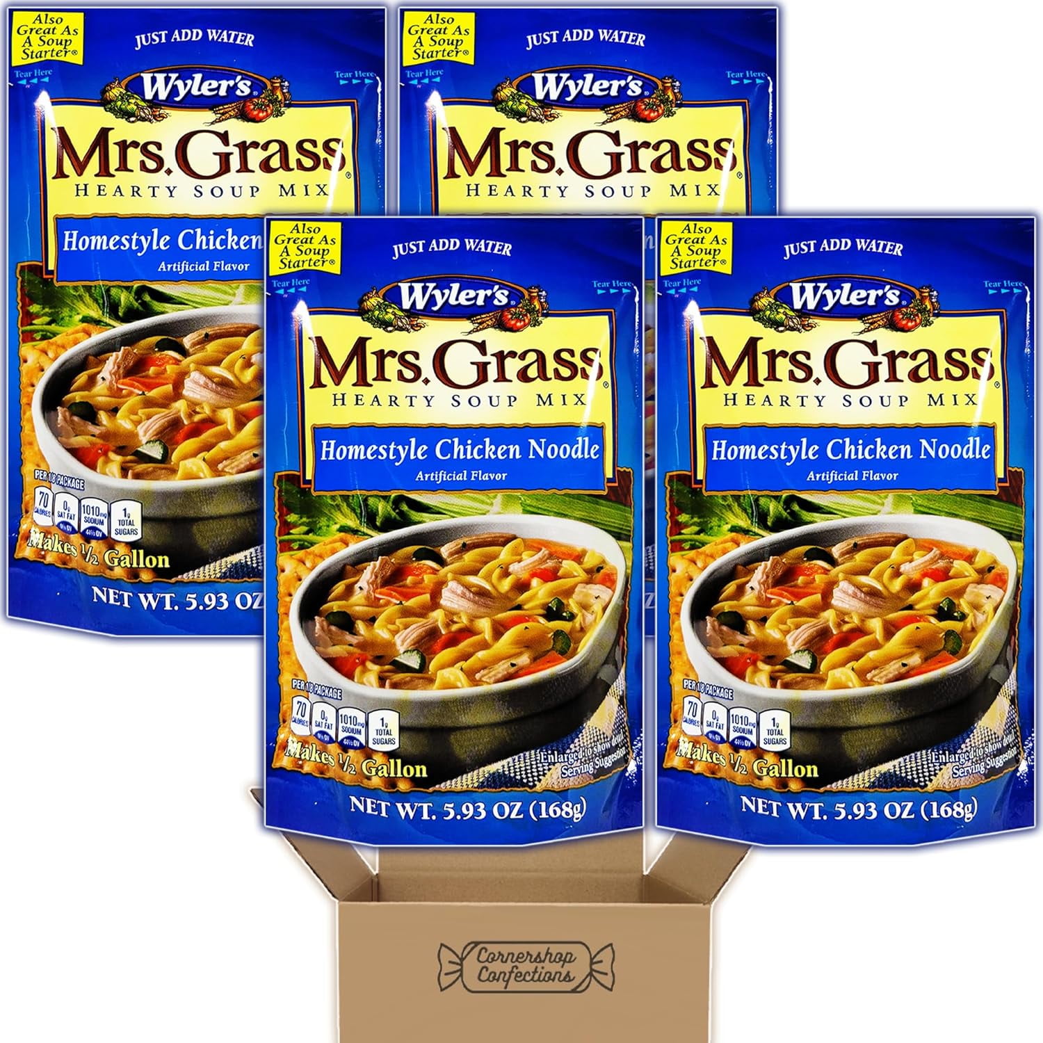 Mrs. Grass Hearty Soup Mix Bundle Pack - 4 Packs of Homestyle Chicken Noodle Soup - Each Pack is ...