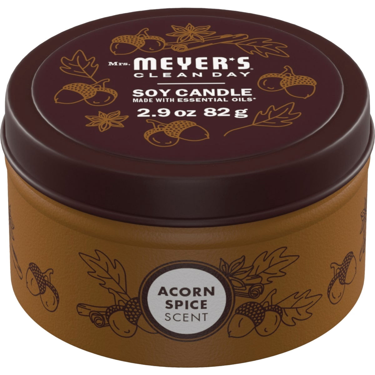 Mrs. Meyer's Clean Day Scented Soy Candle, 2.9 Oz. Acorn Spice Fall Tin ...
