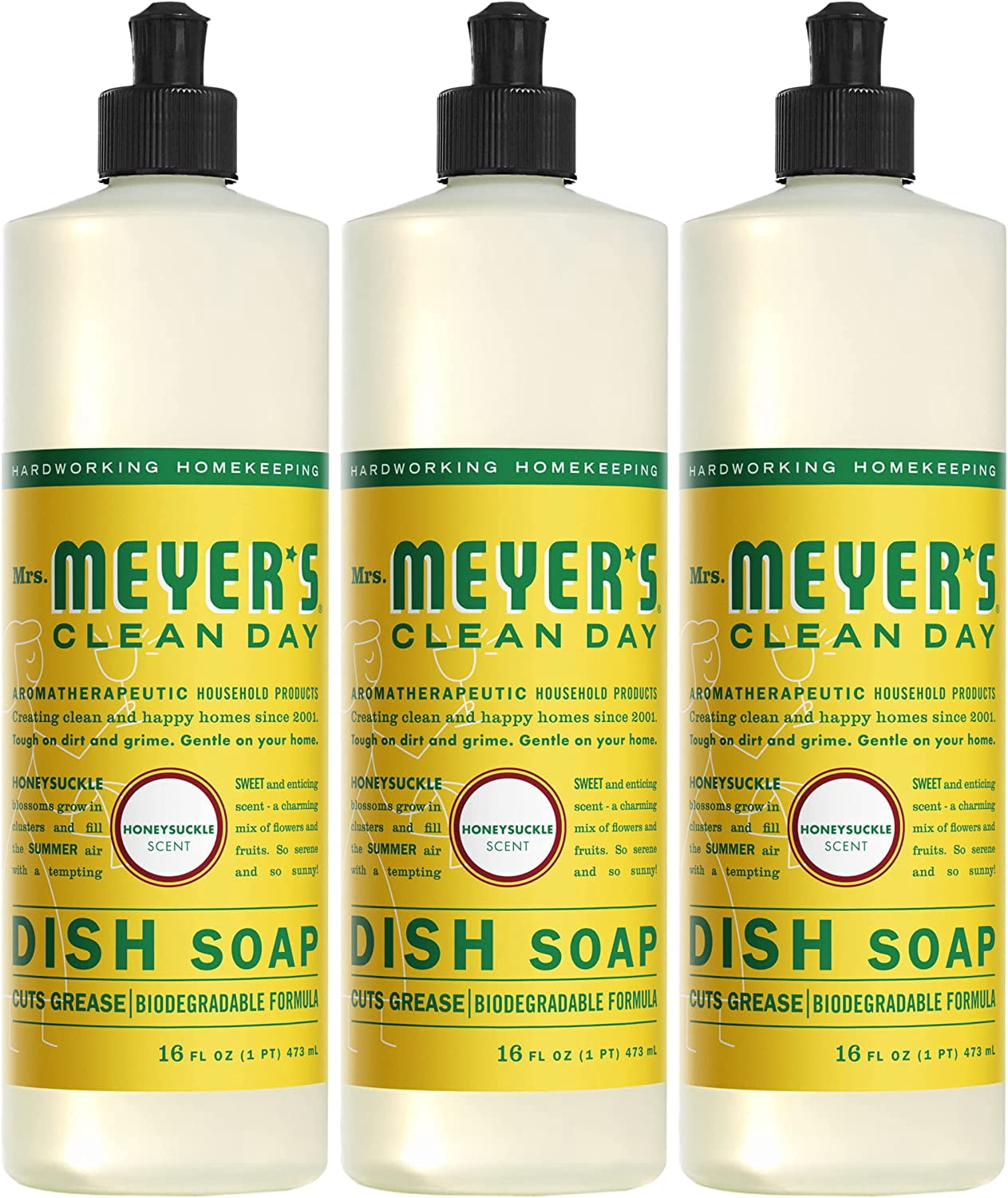 Mrs. Meyer's Liquid Dish Soap, Biodegradable Formula, Honeysuckle, 16 ...