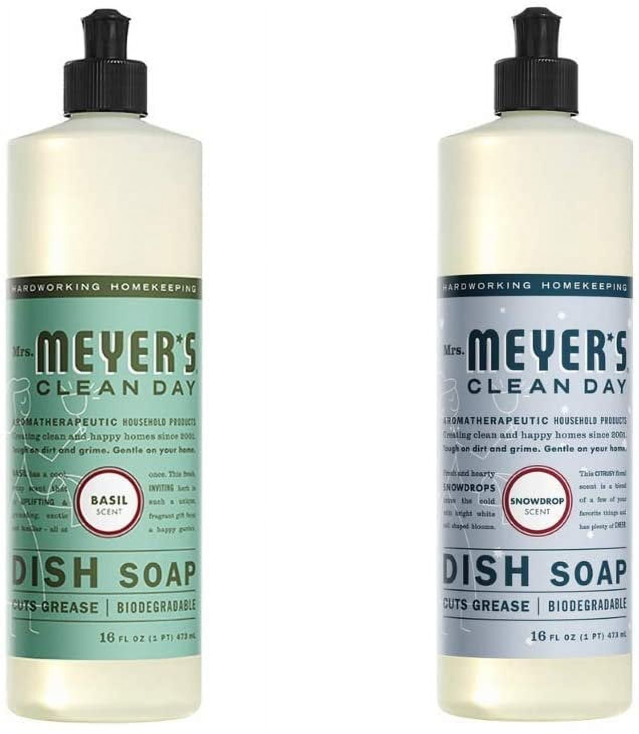 Mrs. Meyers Clean Day Liquid Dish Soap, 1 Pack Basil, 1 Pack Snowdrop ...