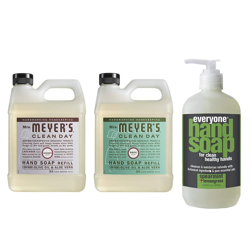 Mrs. Meyers Clean Day Liquid Hand Soap Refill, 1 Pack Lavender, 1 Pack Basil, 33 OZ each include ...