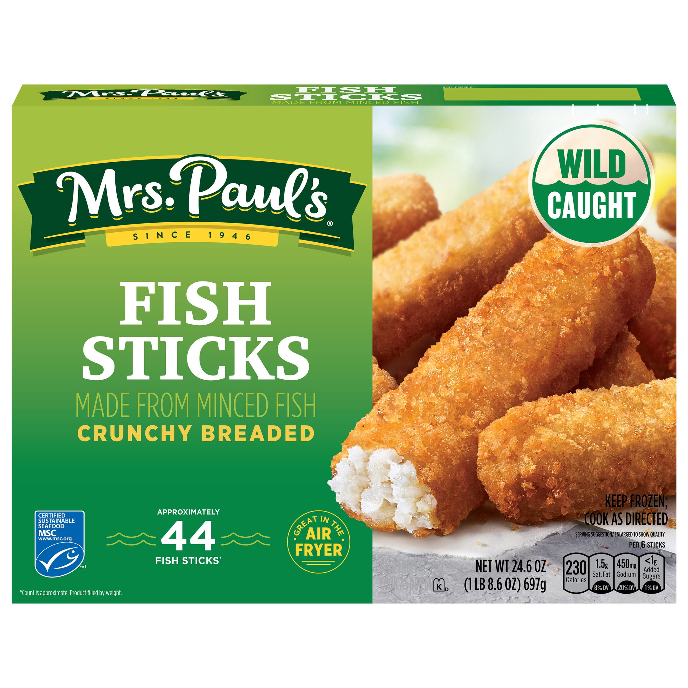 Mrs. Paul's Crunchy Breaded Fish Sticks, Made With Fish, 24.6 oz. 44 ...