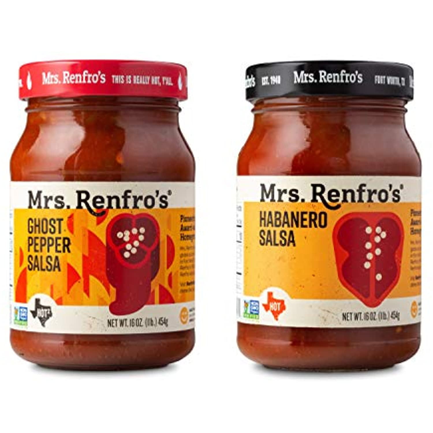 Mrs. Renfros Salsa Hot Variety Pack Habanero, Ghost Pepper (16-Oz. Jars ...