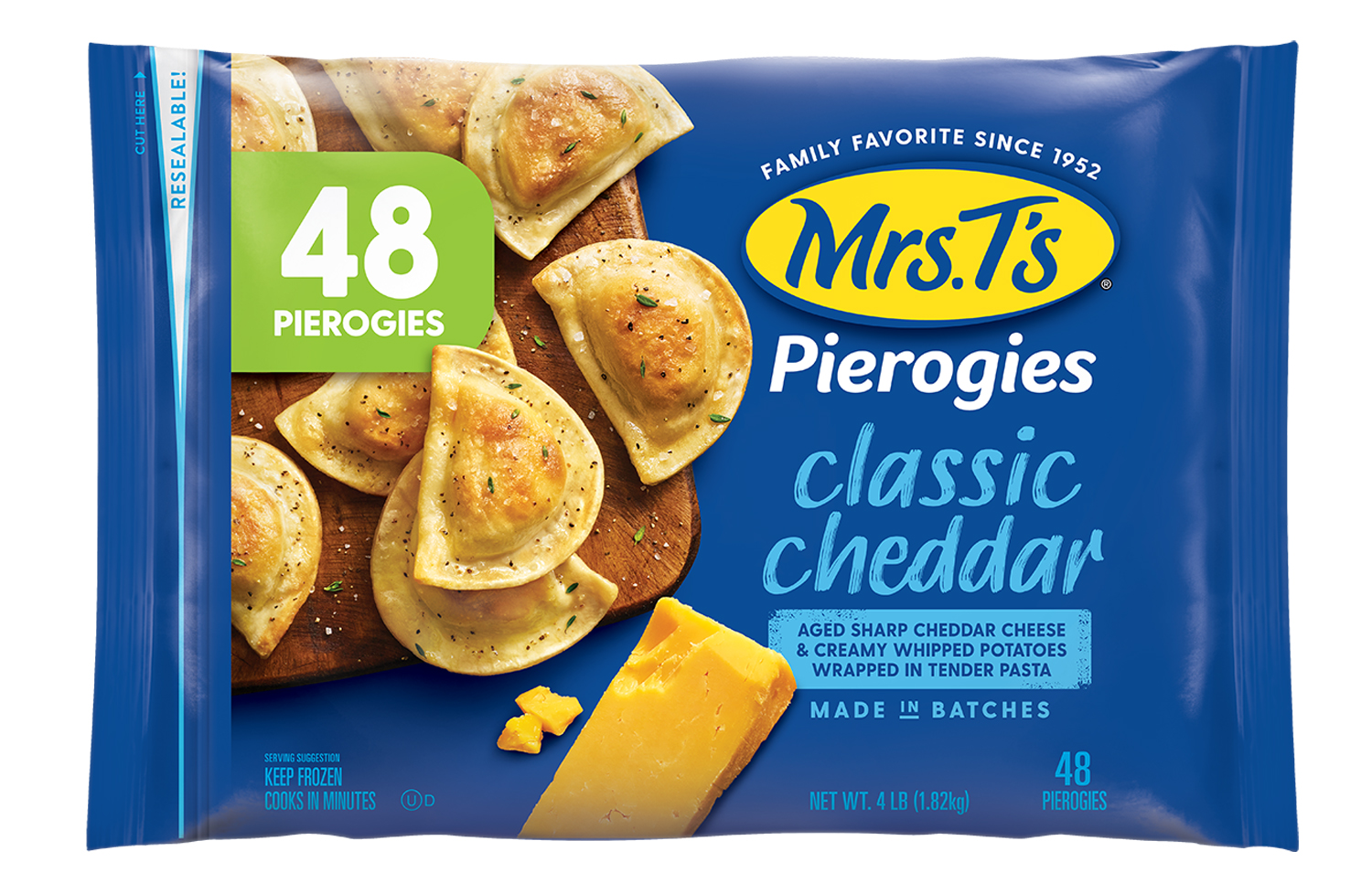 Mrs. T's Pierogies Classic Cheddar Mini, 56 Count, 25.6oz Resealable ...