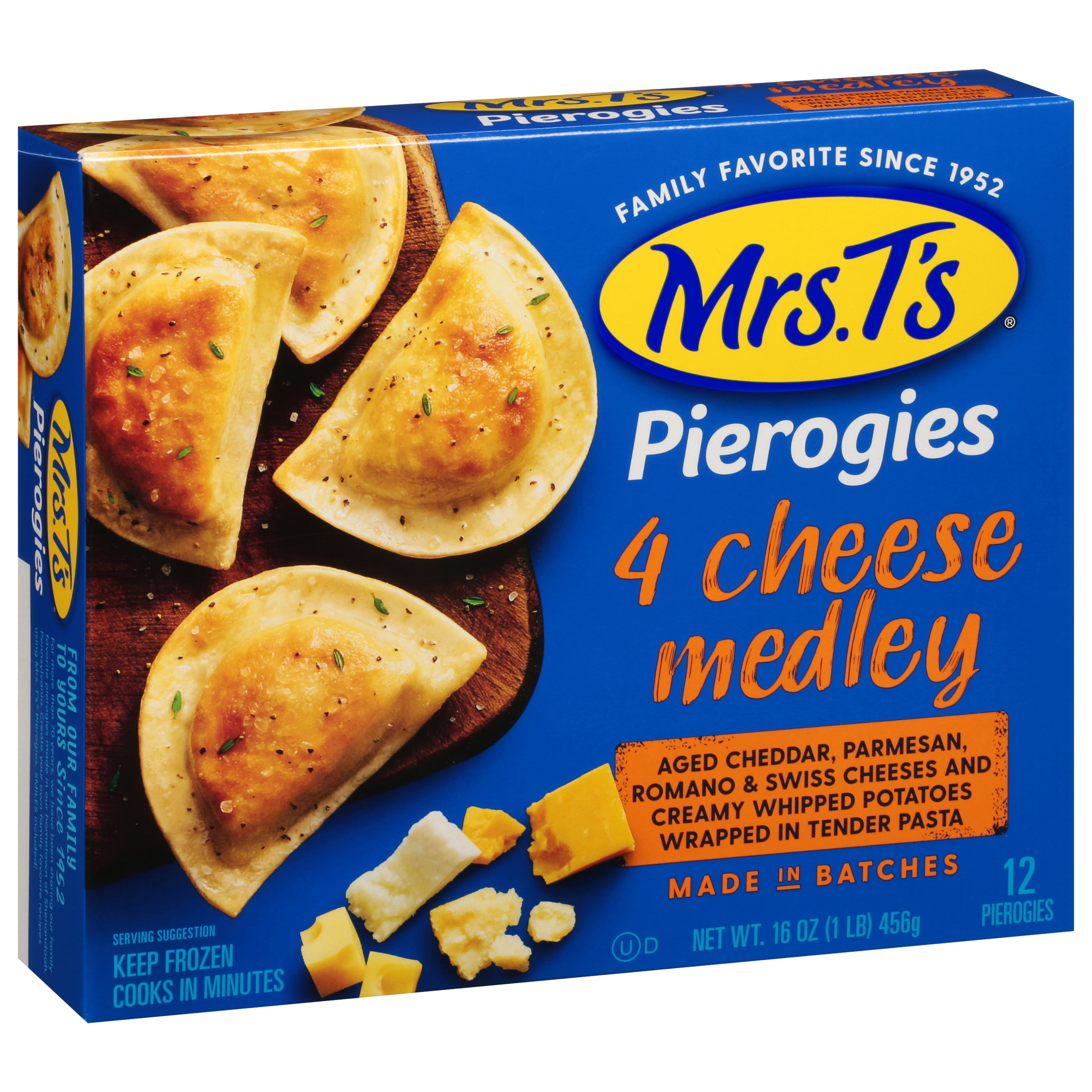 Mrs. T's Pierogies 4 Cheese Medley, 12 Count, 16oz Box (Frozen ...