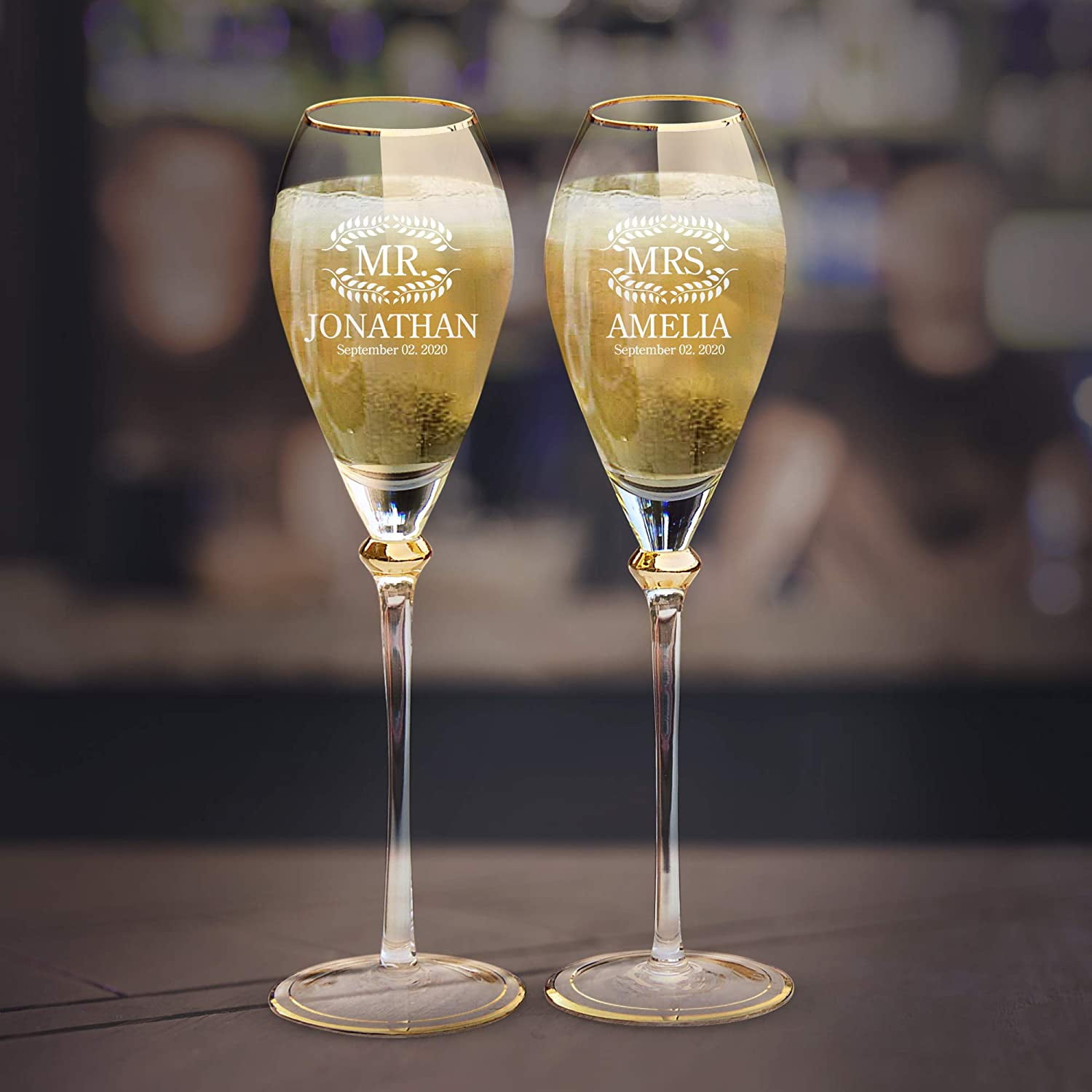 & Mrs. Toast Flutes Set for Bride and Groom, Classy Champaign Gift for ...