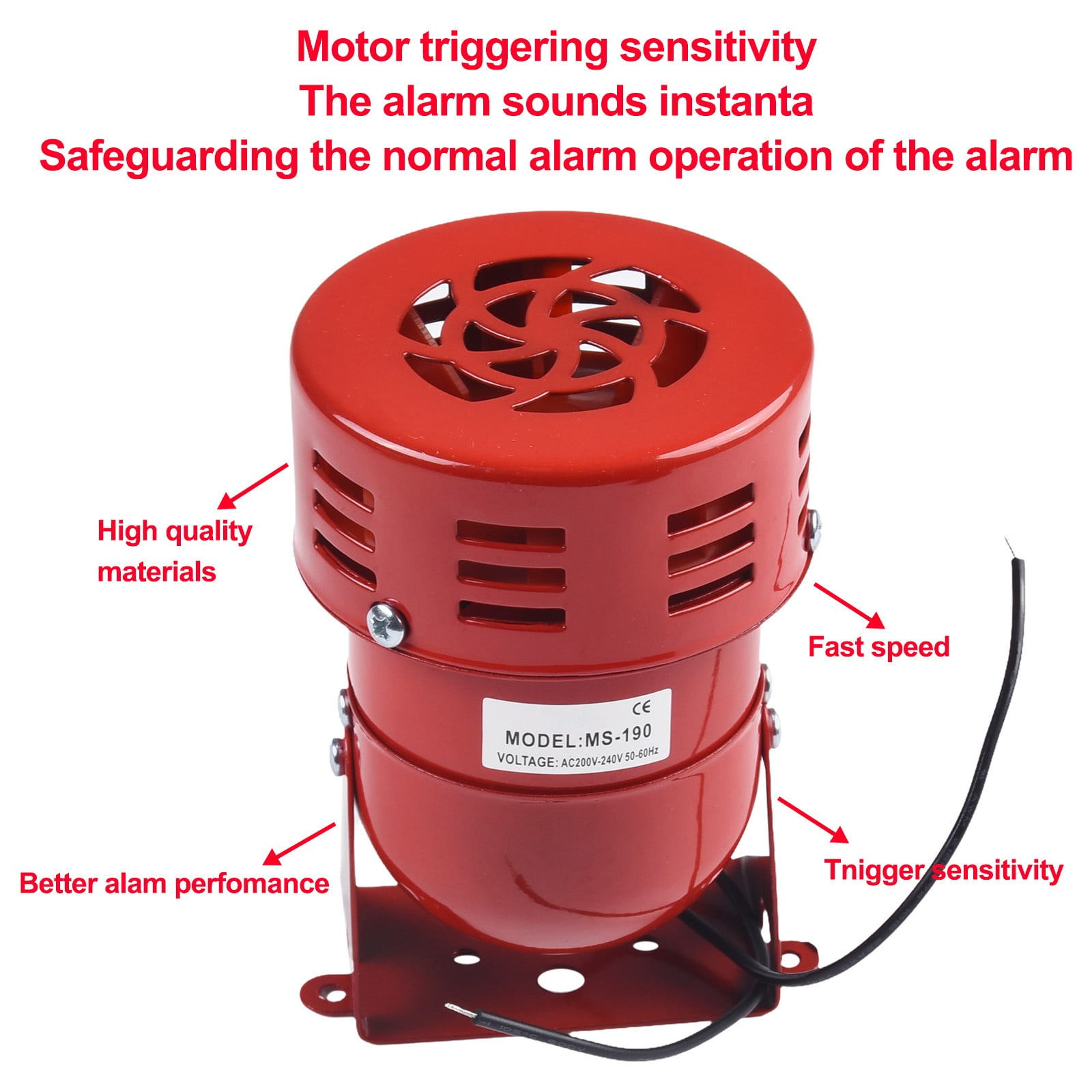 Ms-190 Ac220V 110Db Red Mini Motor Alarm Siren High Power Buzzer ...