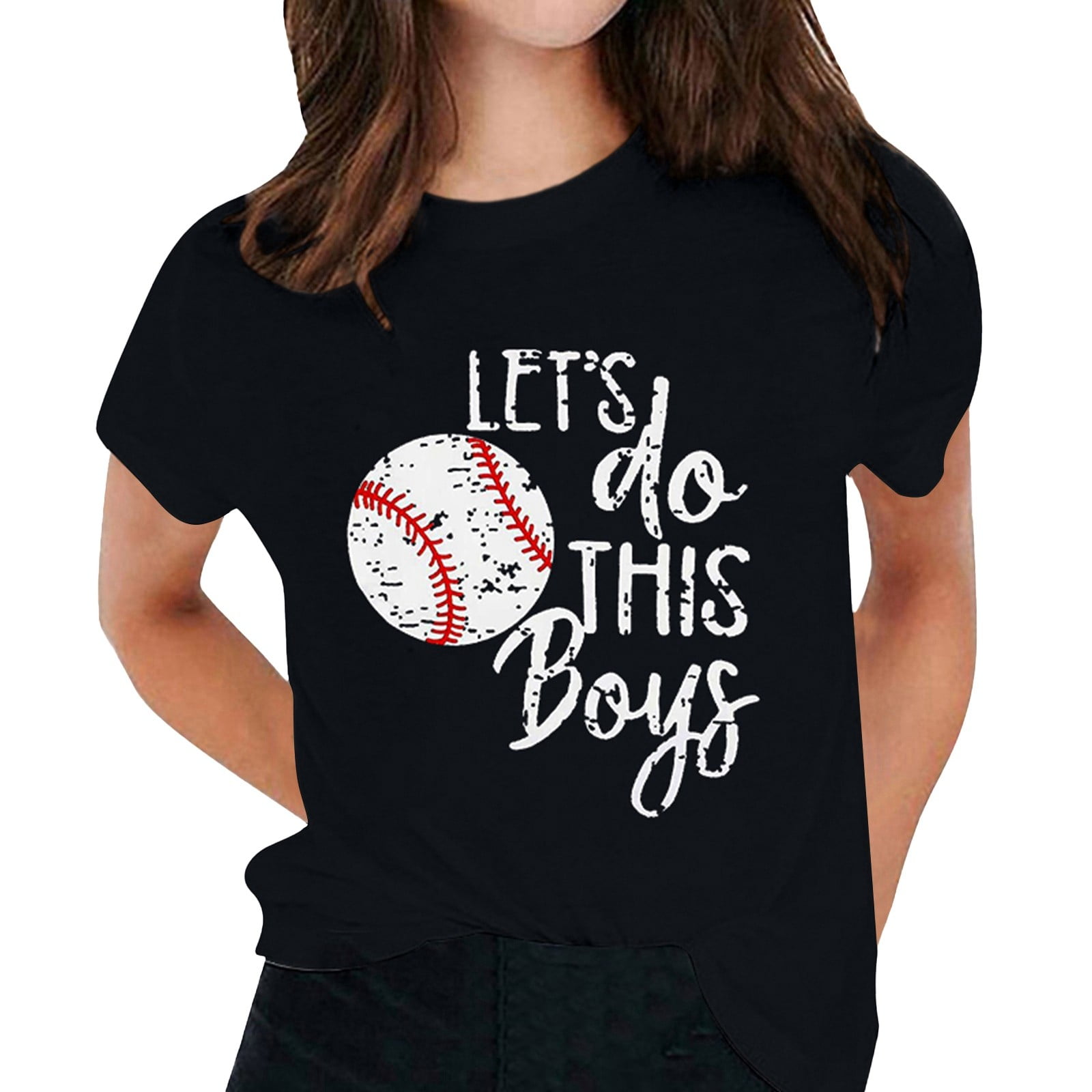 Ms Printed Baseball Leisure Round Collar T Shirt With Short Sleeves T Shirt Women Plain Casual V ...