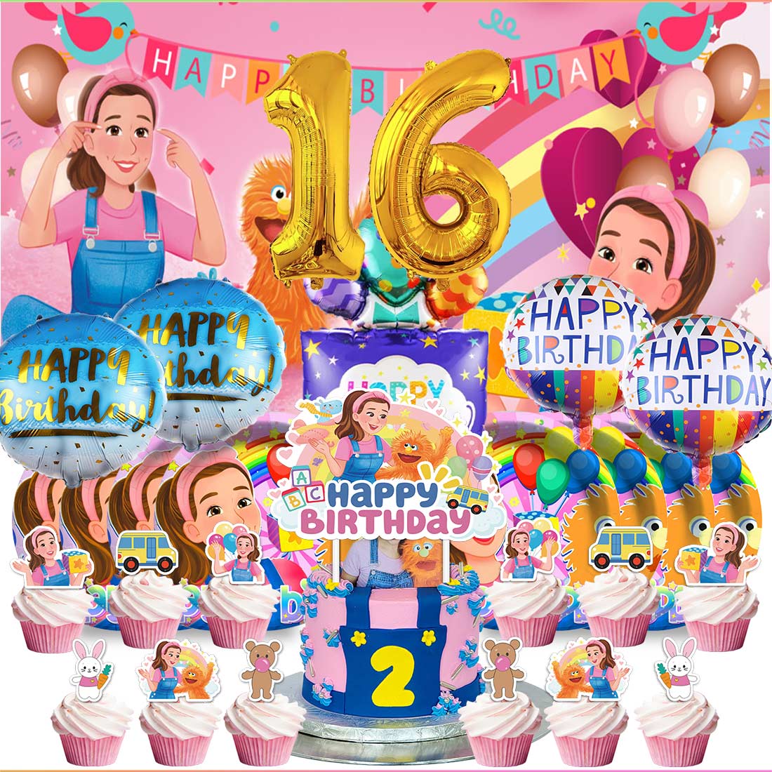 Ms Rachel 16th Tableware Balloons Cake Toppers Backdrop Banner Supplies ...