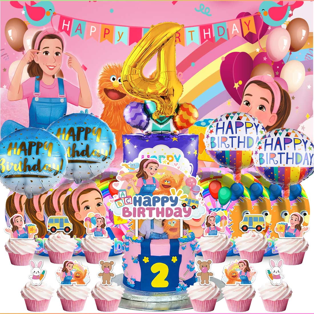 Ms Rachel 4th Tableware Balloons Cake Toppers Backdrop Banner Supplies ...