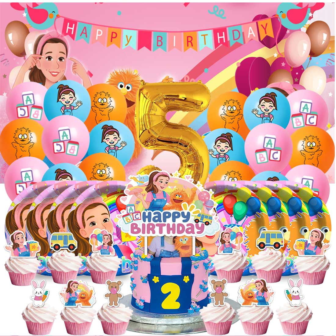 Ms Rachel Balloons Party Supplies 5th Decor Tableware Birthday Cake ...