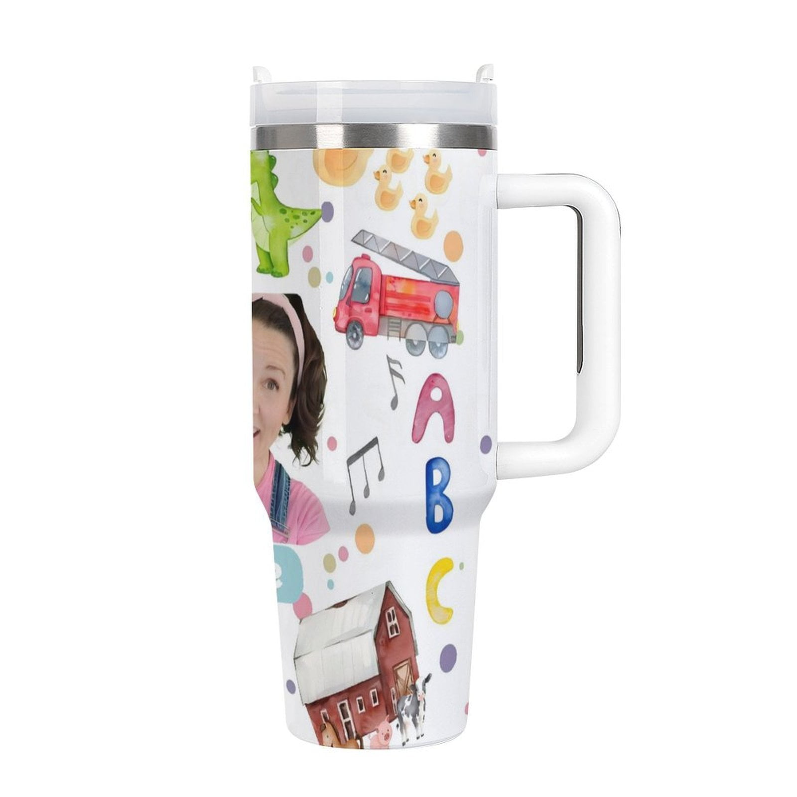Ms. Rachel Cute car mug travel mug with handle and transparent straw ...