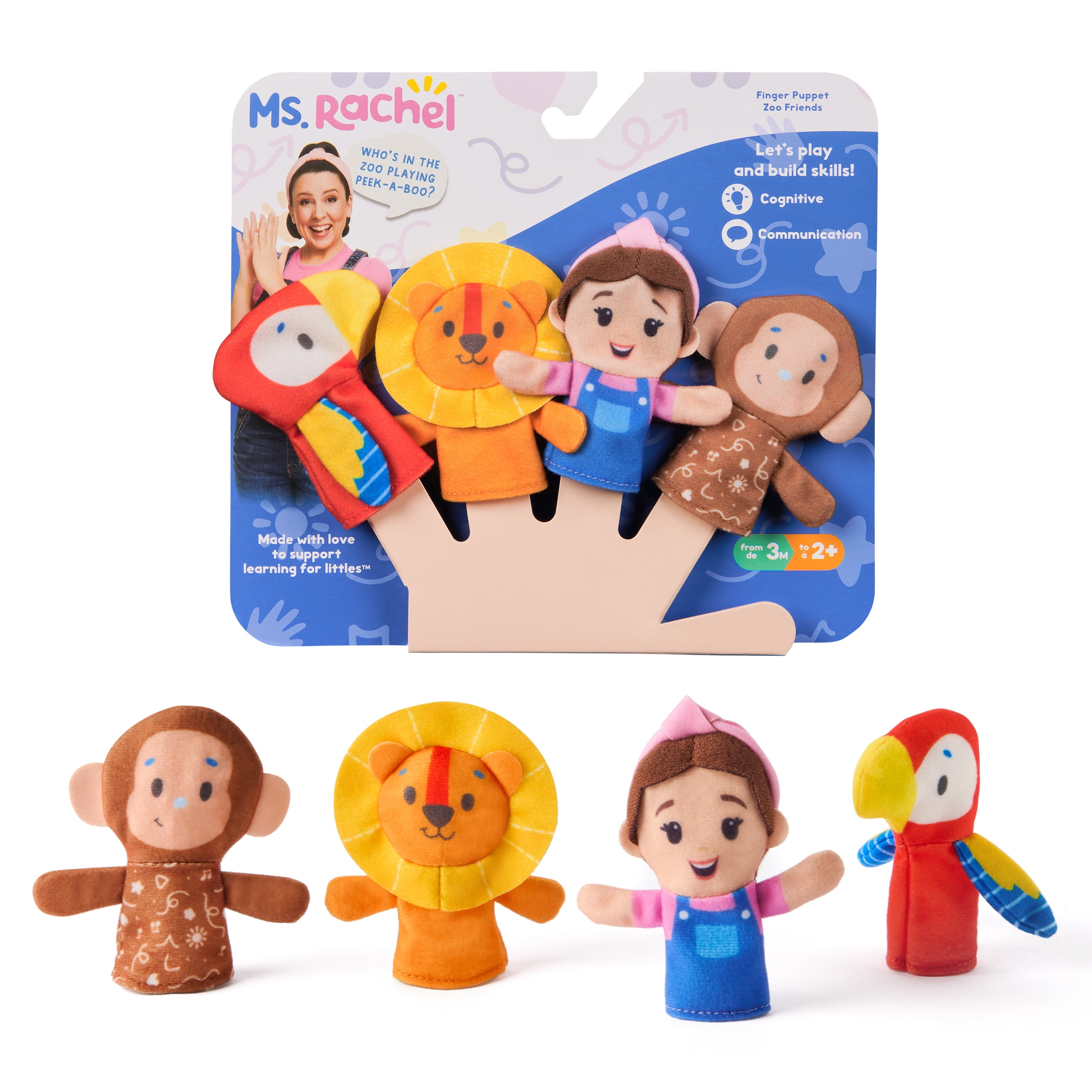 Ms. Rachel Finger Puppets Zoo Friends 4-Pack, Lion, Monkey & Parrot ...