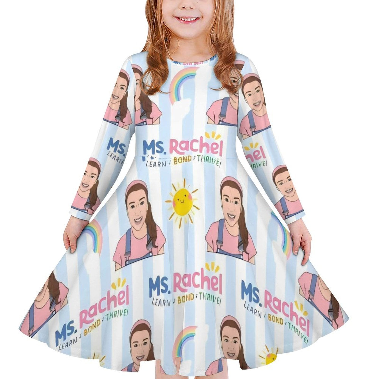 Ms. Rachel Girls Cartoon Dress Dresses Casual Long-Sleeved XS - Walmart.com