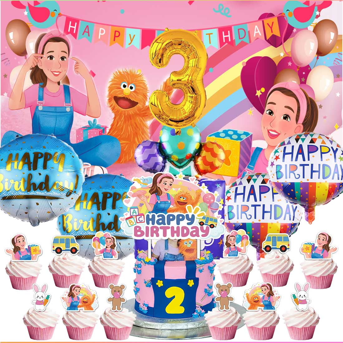 Ms Rachel Party Supplies Decor 3rd Kit Balloons Birthday Cake Topper ...