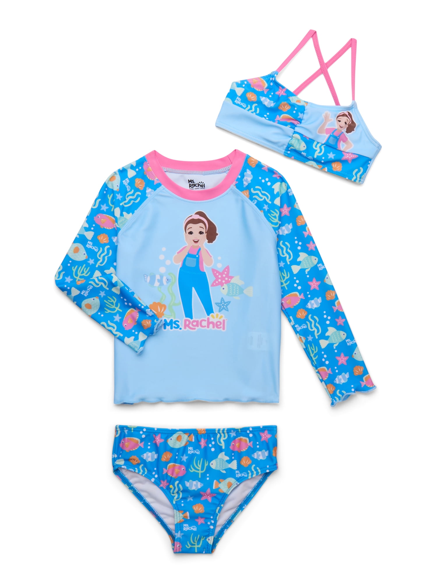 Character Toddler Girl Rash Guard and Bikini Swimsuit Set, 3-Piece ...