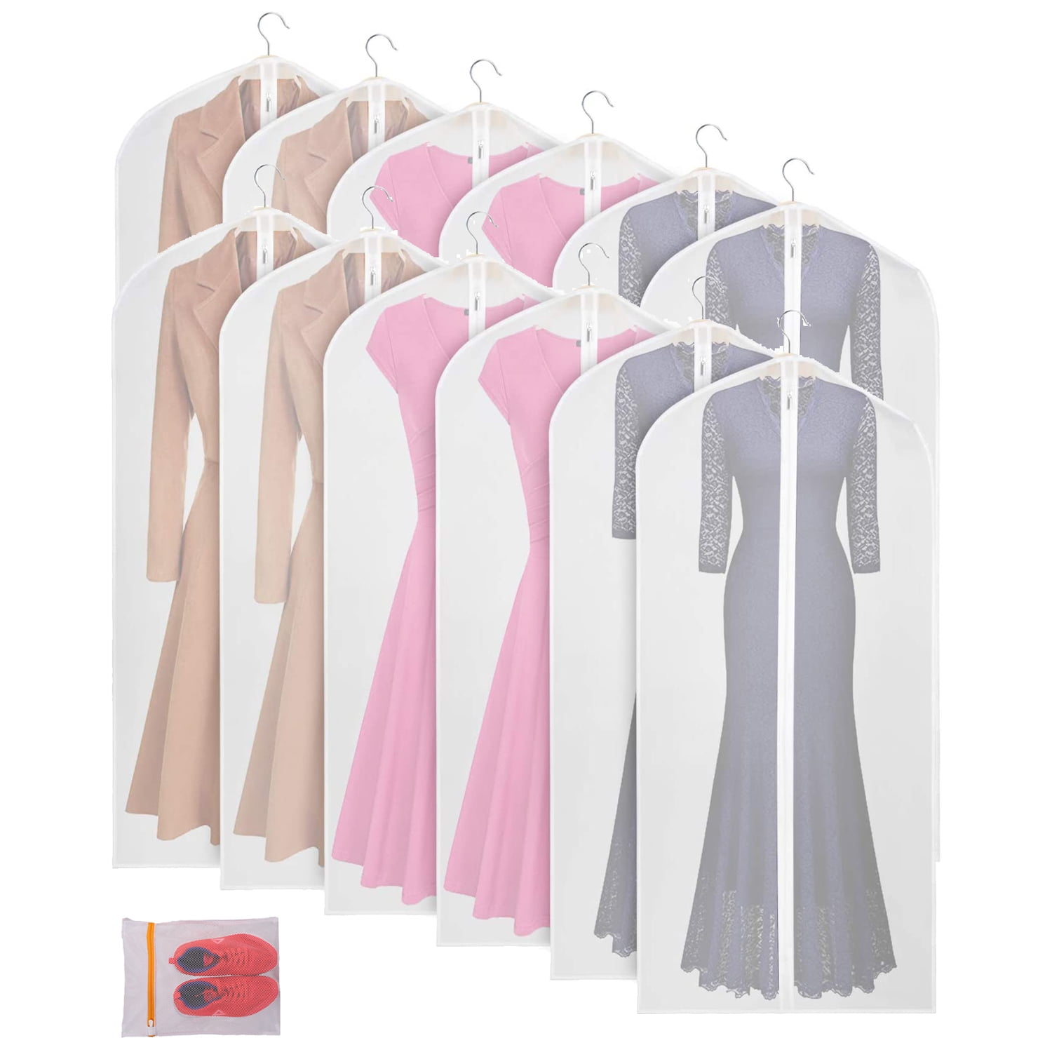 MsKitchen 12 Pack Garment Bags, 24'' x 60'', for Gown, Extra Long Dress ...