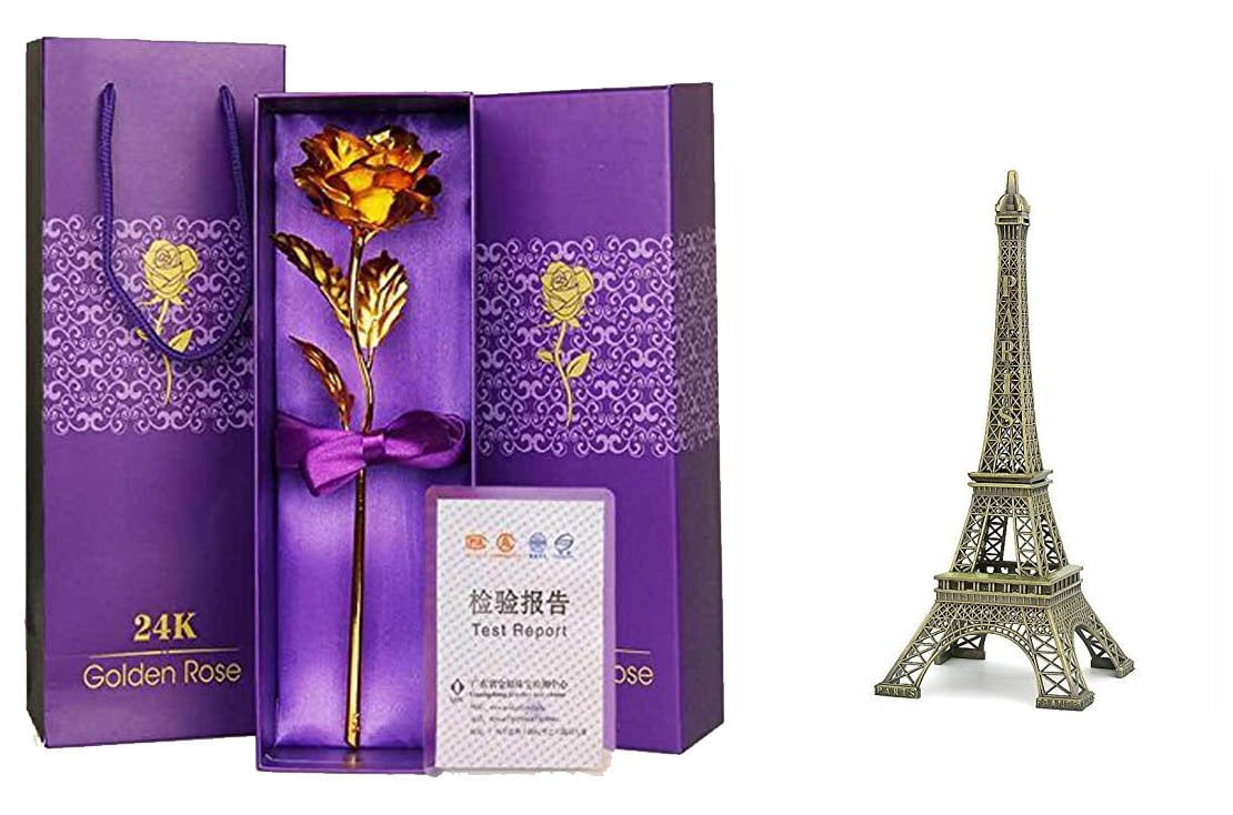 Msa Jewels Exclusive 24kK Certified Golden Rose with 10 cm Effie Tower ...