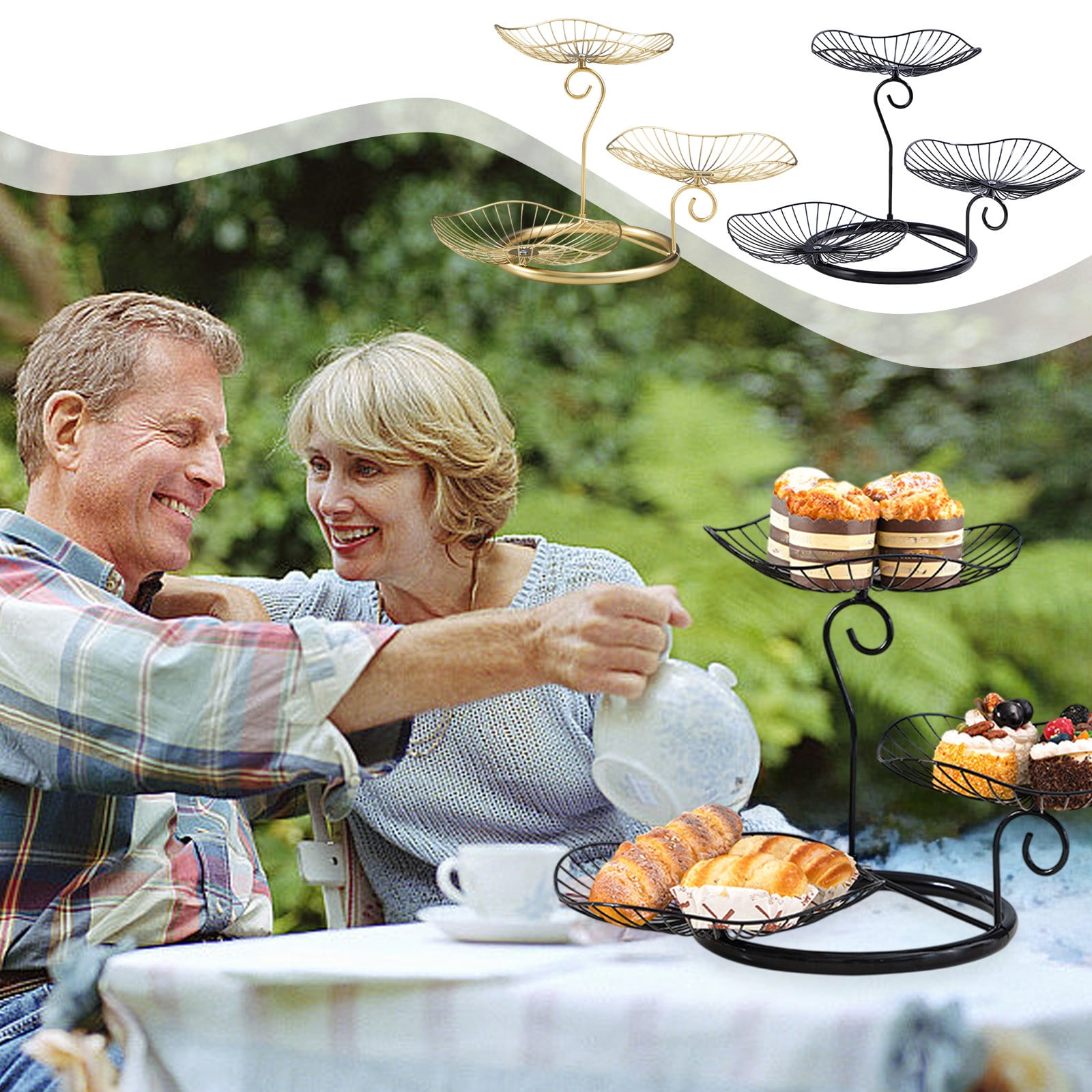 Msgweeeg Kitchen Organizer 3 Tier Fruit Basket Stand Decorative Iron ...