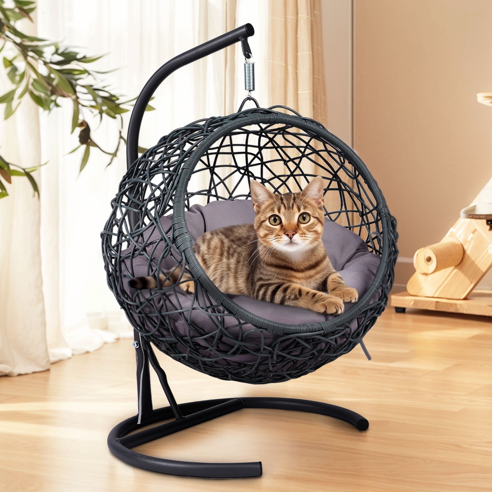 Msin Egg Swing Bed for Cats & Small Pets - Rattan Design with Stand ...