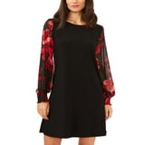 Msk Crew Neck Dress With Patterned Sleeve,Womens - Walmart.com