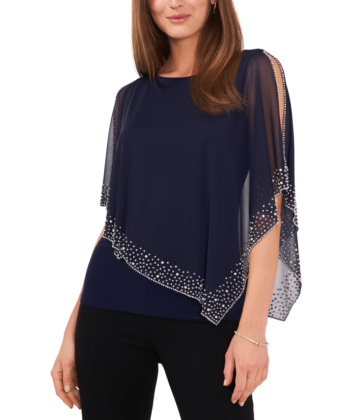 Msk Women’s Beaded Overlay Cape Top - Walmart.com