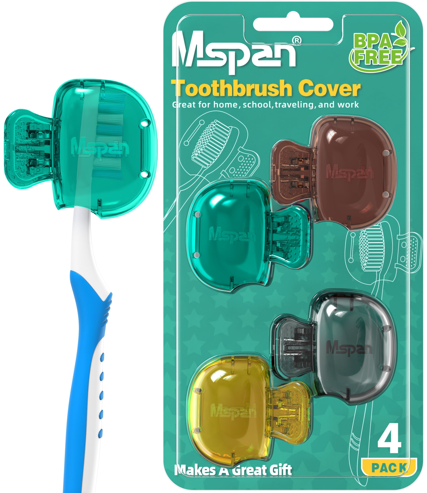 MSPAN, Toothbrush Protector, Size 1.6"x1.7"x0.8", Travel Cap Set of 4 ...